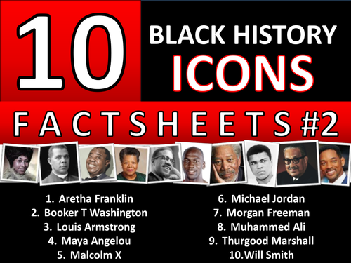 10 x Black History Month Famous People Icons 2 Factsheet Worksheet ...