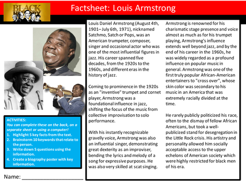 Louis Armstrong Worksheet
