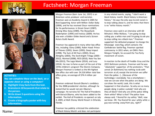 Morgan Freeman Factsheet Worksheet Keyword Starter Settler Activity ...