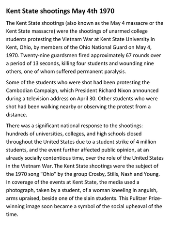 Kent State shootings Handout | Teaching Resources