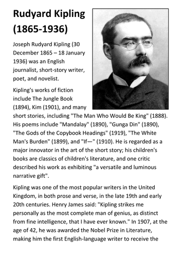 Rudyard Kipling Handout | Teaching Resources