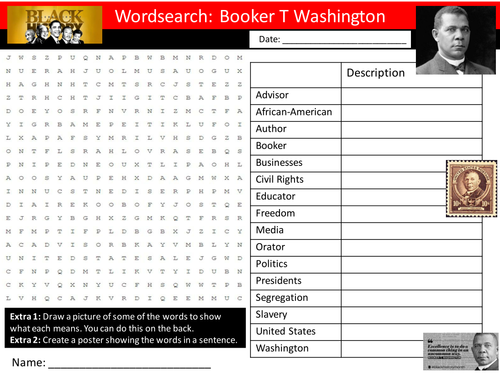 Booker T Washington Wordsearch Keyword Starter Settler Activity Cover ...