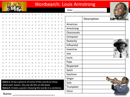 Louis Armstrong Wordsearch Keyword Starter Settler Activity Cover ...