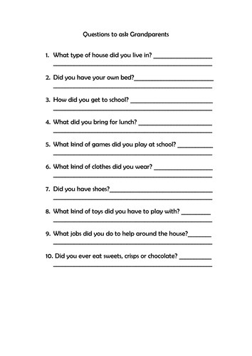 History Questionnaire: Myself and My Family | Teaching Resources