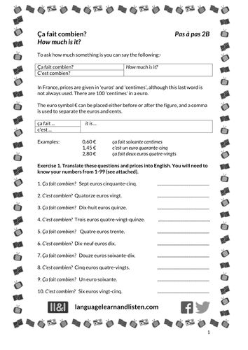 Ça fait combien? (How much is it?) | Teaching Resources