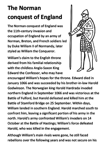 The Norman Conquest of England Handout | Teaching Resources