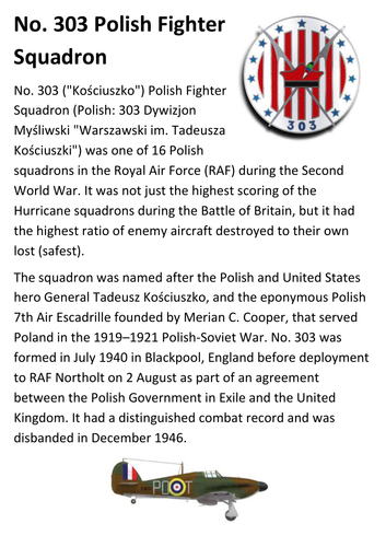 No. 303 Polish Fighter Squadron Handout | Teaching Resources