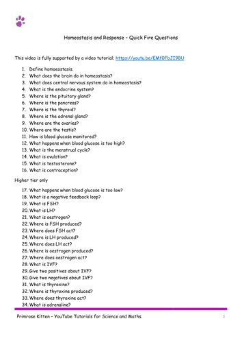Homeostasis and Response. AQA B2-Topic 5 Quick Fire Questions. 9-1 GCSE ... Homeostasis and Response. AQA B2-Topic 5 Quick Fire Questions. 9-1 GCSE ...