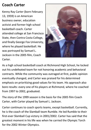 Coach Carter Handout | Teaching Resources