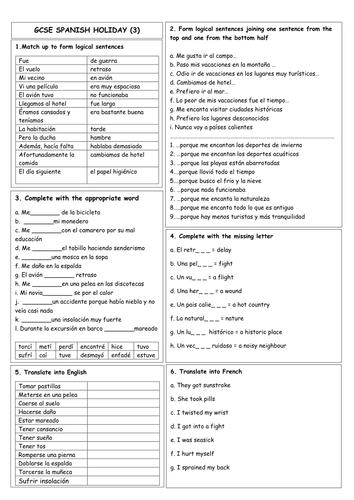 GCSE Spanish revision quickies (2018) - Holidays (3 worksheets ...