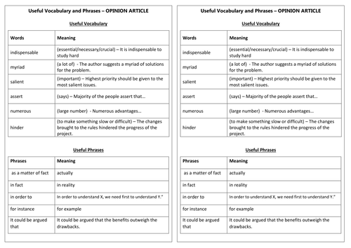 Useful Vocabulary and Phrases for Articles - English as a Second ...
