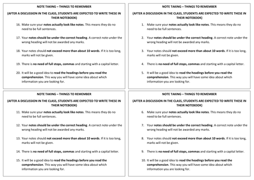 Things to Remember - Note Taking | Teaching Resources