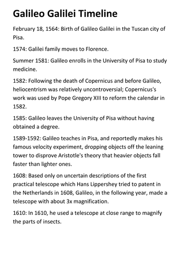 Galileo Galilei Timeline and Quotes | Teaching Resources