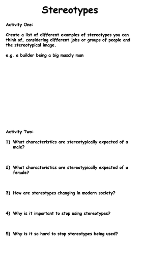 PSHE - Stereotypes | Teaching Resources