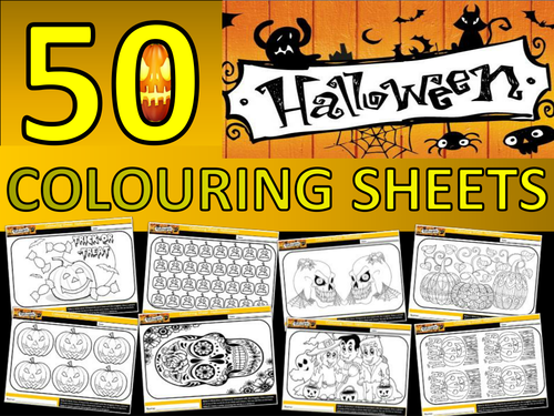 50 x Halloween Colouring Sheets Keyword Starter Settler Art RE PSHE ...