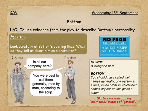 A Midsummer Night's Dream - Act 1 Scene 2 - Bottom | Teaching Resources