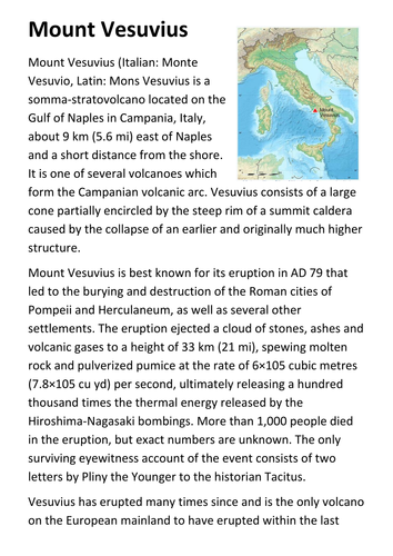Mount Vesuvius Handout | Teaching Resources