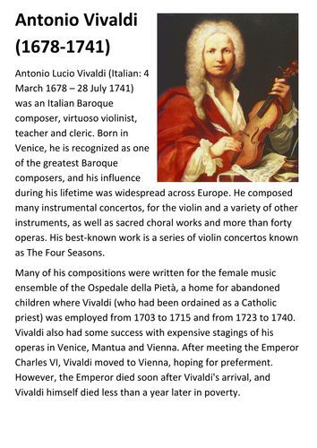 Antonio Vivaldi Handout | Teaching Resources