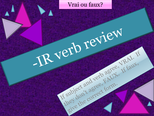 IR Verbs in French Verbes IR Present tense Review game | Teaching Resources