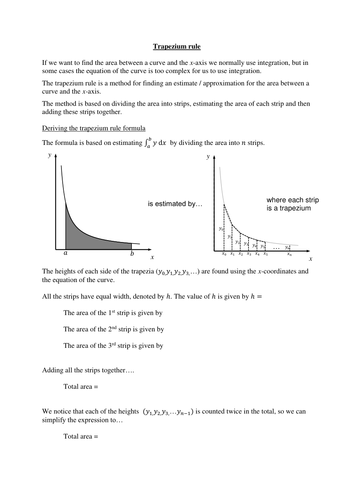 Trapezium rule worksheet to introduce and practise using it (new A ...