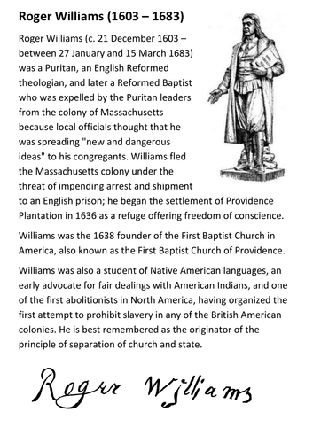 Roger Williams Handout | Teaching Resources