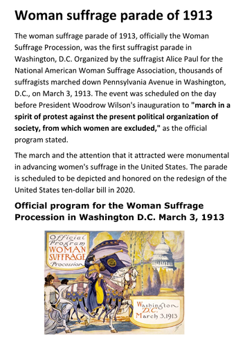 Woman suffrage parade of 1913 Handout | Teaching Resources