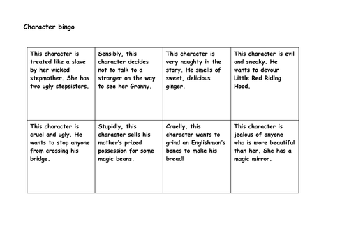 Traditional Tales bingo game | Teaching Resources