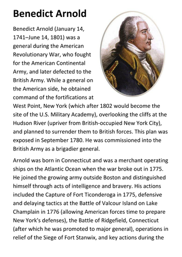Benedict Arnold Handout | Teaching Resources