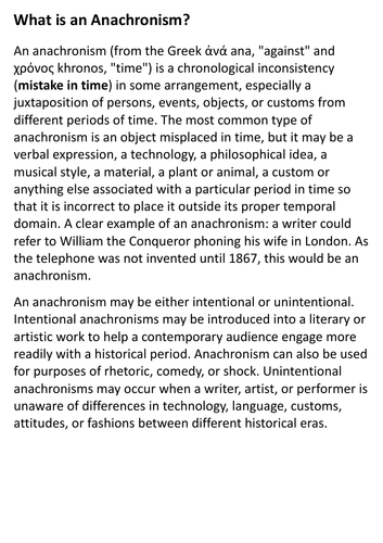 What is an Anachronism Handout | Teaching Resources