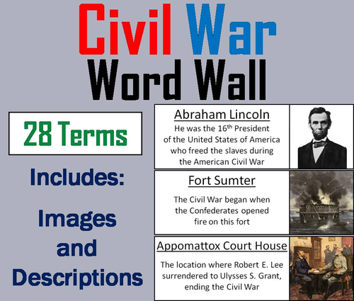 The Civil War Word Wall Cards | Teaching Resources