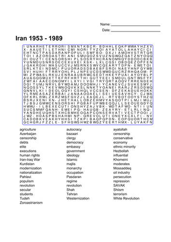 Word search - Iran 1953-1989 | Teaching Resources