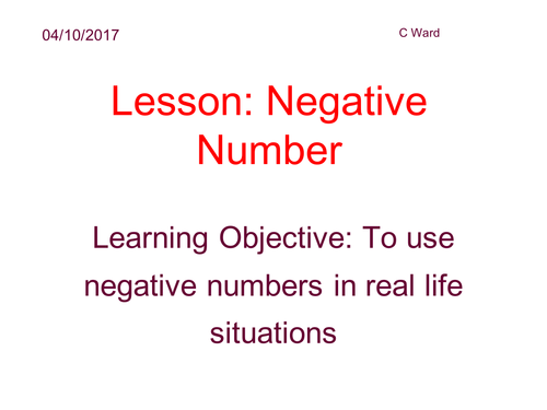 WHOLE LESSON: USES OF NEGATIVE NUMBER | Teaching Resources