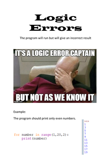 Logic Errors Display Poster Teaching Resources