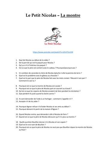 Le petit nicolas - LA MONTRE | Teaching Resources