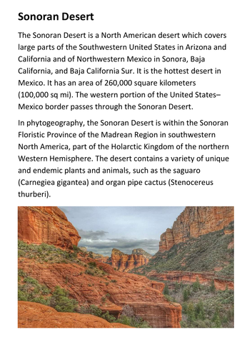 Sonoran Desert Handout | Teaching Resources