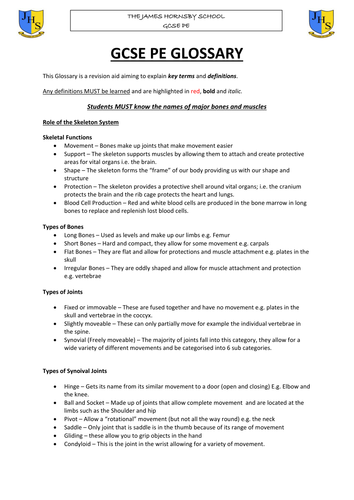 AQA GCSE PE - Glossary | Teaching Resources AQA GCSE PE - Glossary | Teaching Resources