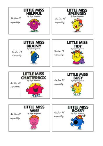 PE Non Doer Little Miss Badges | Teaching Resources
