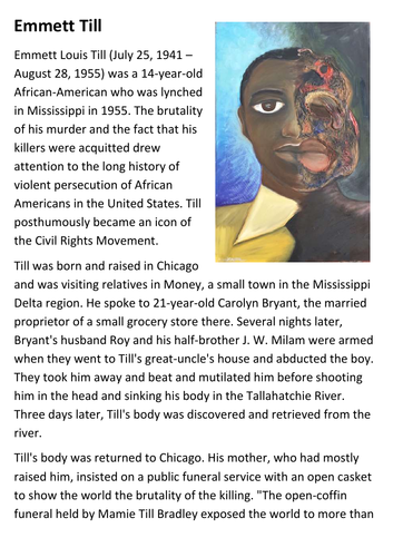 Emmett Till Handout | Teaching Resources