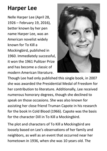 Harper Lee Handout | Teaching Resources