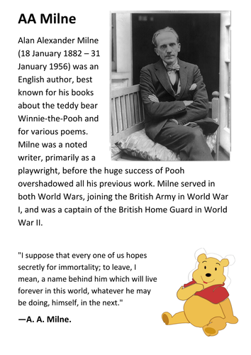 AA Milne and Winnie-the-Pooh Handout | Teaching Resources
