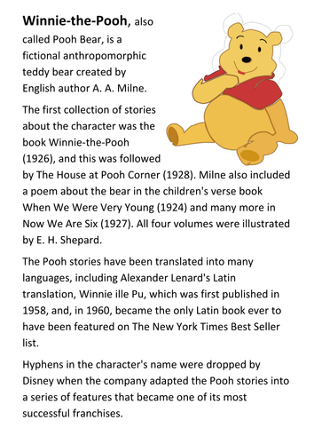 The Real Winnie-the-Pooh Handout | Teaching Resources