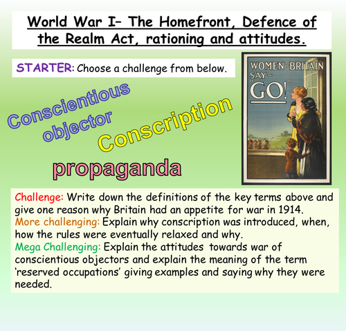 World War One: Homefront / DORA | Teaching Resources