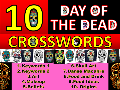 10 x Day of The Dead Crosswords Keyword Starter Settler Crosssword Art ...