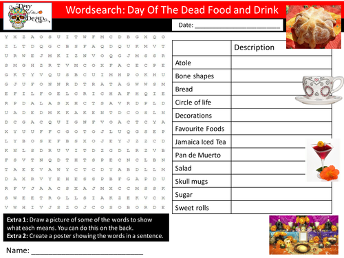 Day of The Dead Food and Drink Keywords Starter Settler Wordsearch ...