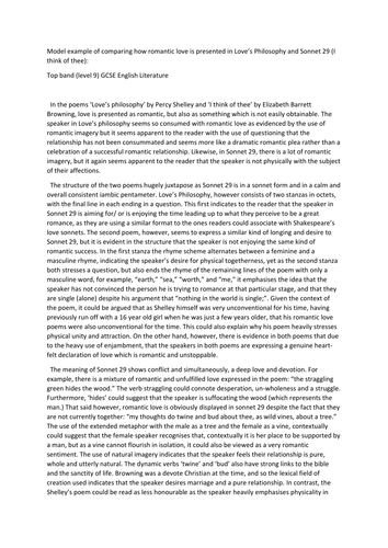 2017 AQA level 9 model answer example love and relationships poetry ...