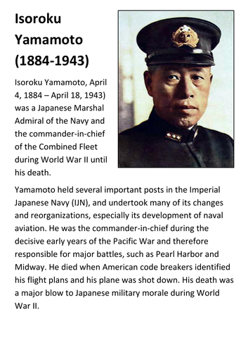 Isoroku Yamamoto Handout | Teaching Resources