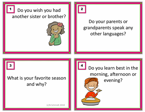 English Conversation Starter Task Cards (Grades 7-12) (ESL / EFL / ELL ...