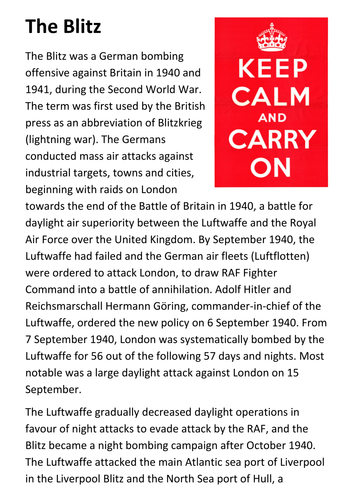 The Blitz Handout | Teaching Resources