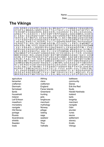 The Vikings Word Search | Teaching Resources