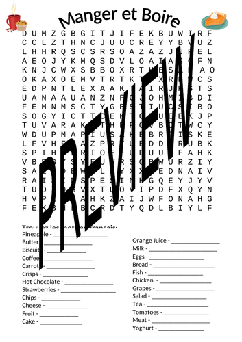 Food and Drink Wordsearch: Manger et Boire | Teaching Resources